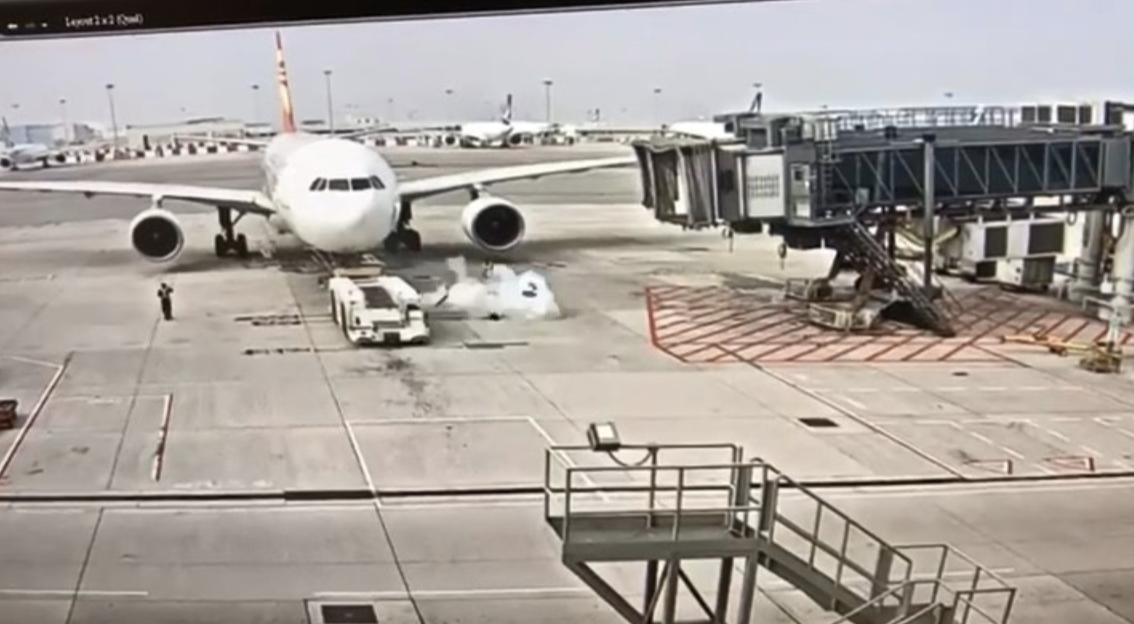 Tyre of aircraft tow truck explodes and flies off in the air for more ...