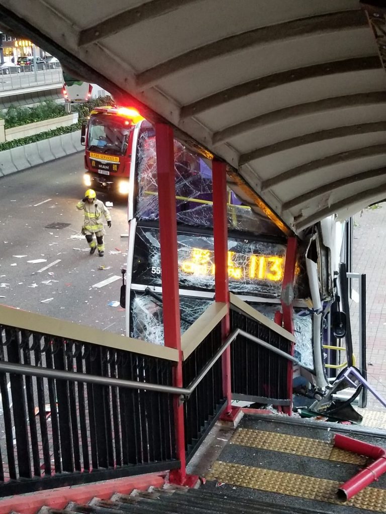City bus smashes into pedestrian bridge after colliding with a 7-seater ...
