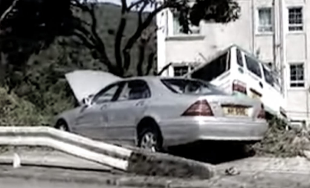 Mini bus crashes downhill after colliding with Mercedes on Tai Mong ...