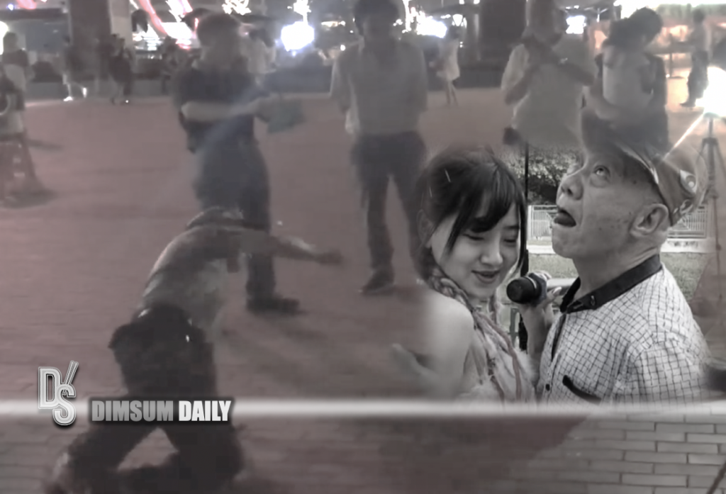 The famous 'Happy' elderly man with his famous leg-kicking dance ...