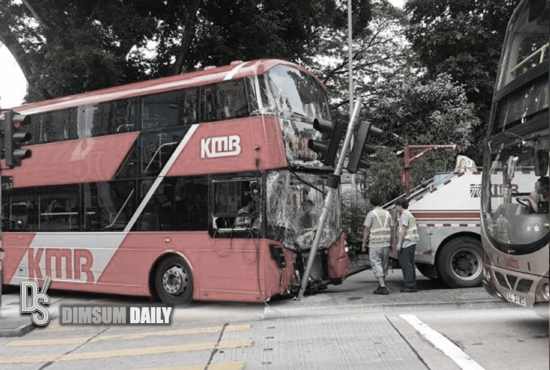KMB bus crashes into a pillar at Sheung Shui Main Bus terminus before ...