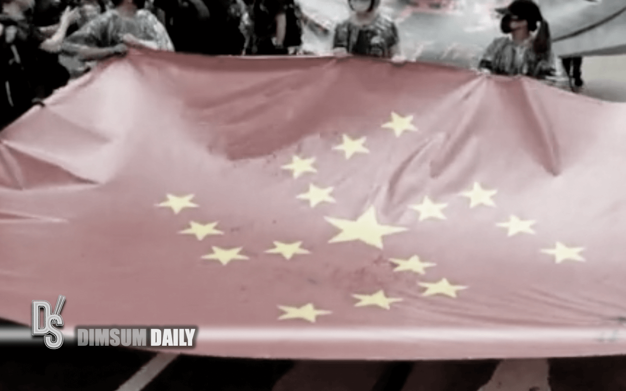 Giant 'CHINAZI' flag carried by protesters during illegal street rally ...