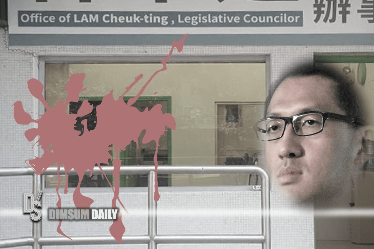 Office of Legislative Councillor, Lam Cheuk Ting splashed with red ...