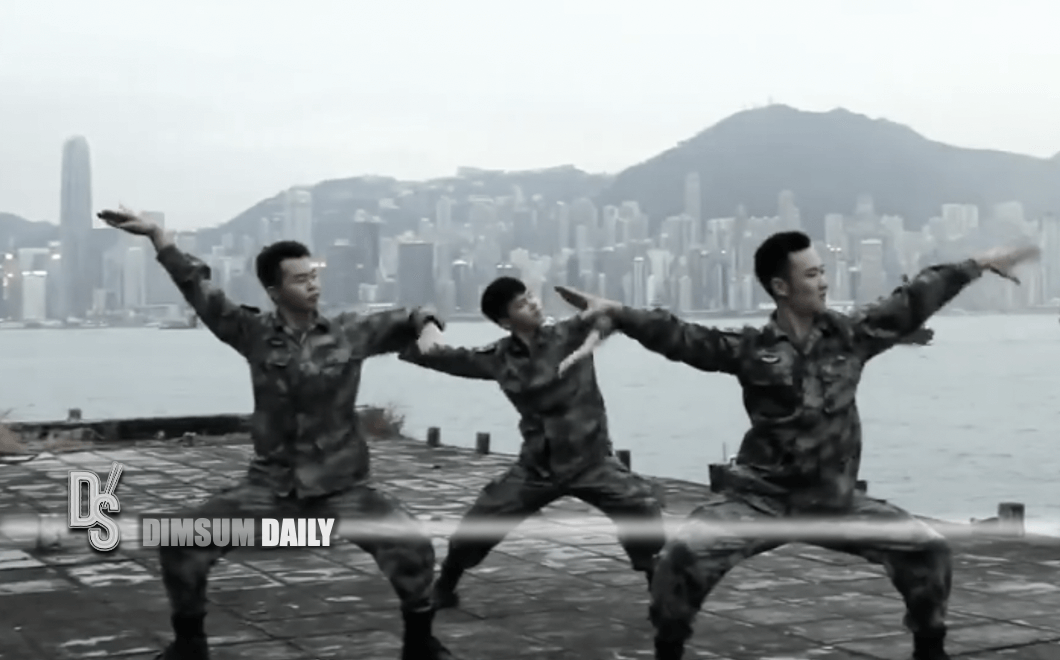 PLA soldiers in Hong Kong dance to a traditional Chinese folk song ...