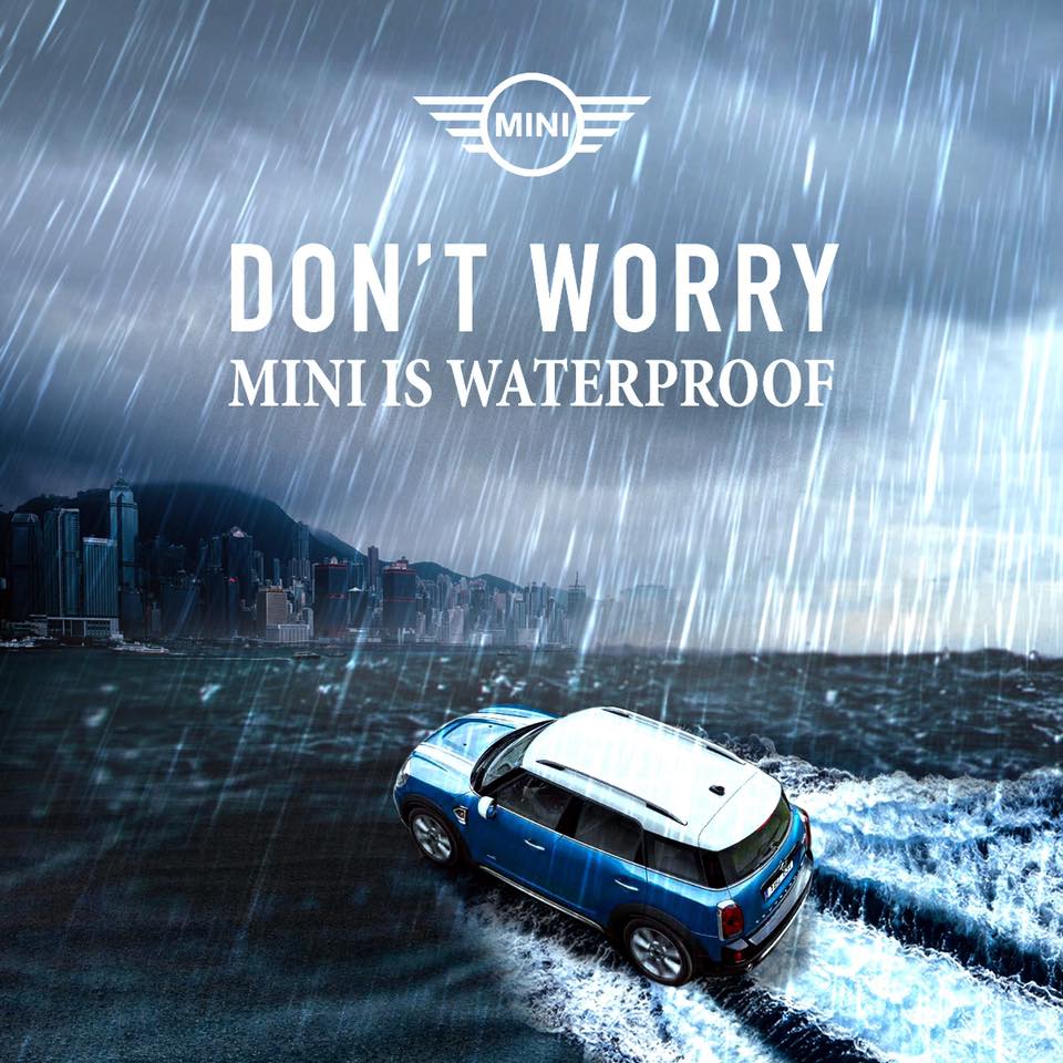 Mini Cooper rides on malfunctioned fire sprinkler system during ...
