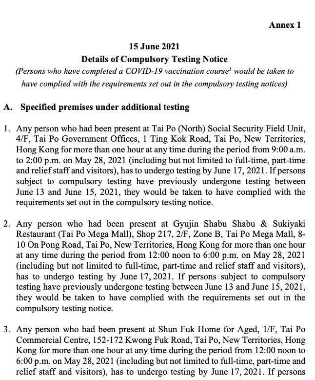 Persons present at 11 specified premises during specified period to ...