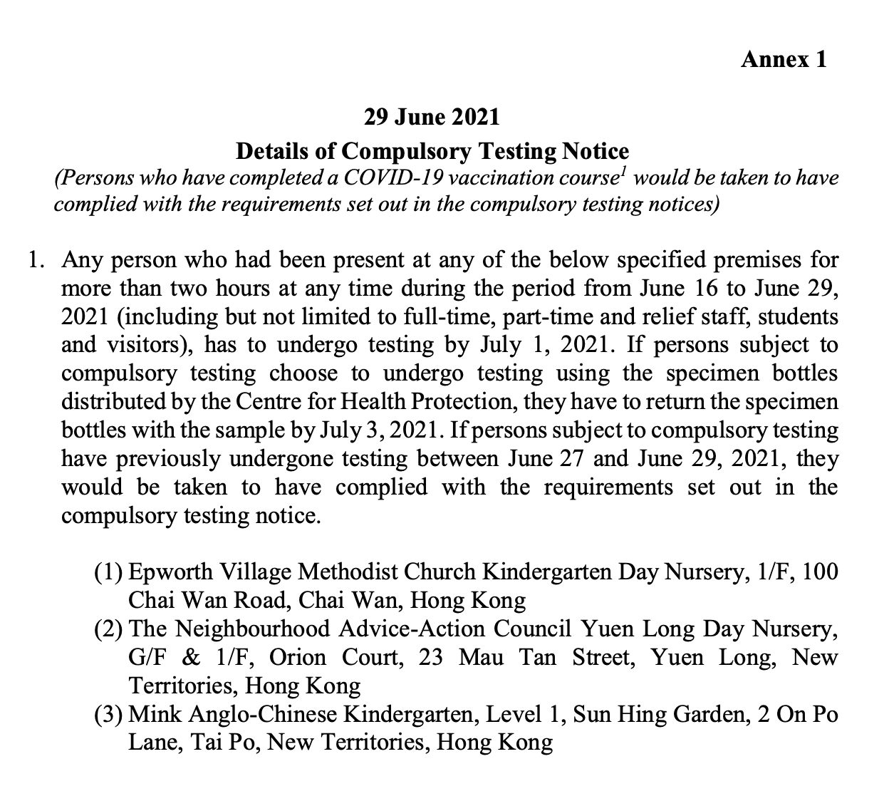 Persons present at 3 specified premises during the specified period to ...