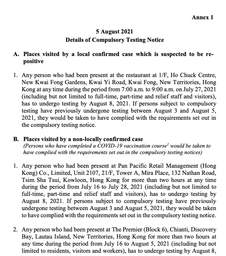 Persons present at 6 specified premises during specified period to ...