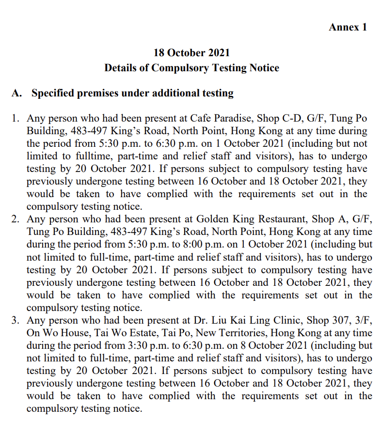 Persons present at 5 specified premises including Cafe Paradise in ...