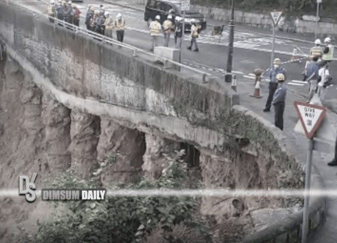 Underground water pipe burst on Peak Road results in landslide - Dimsum ...