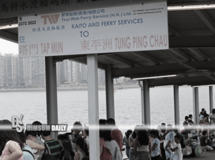 Hundreds queue at Ma Liu Shui Ferry Pier to go sightseeing on outlying ...