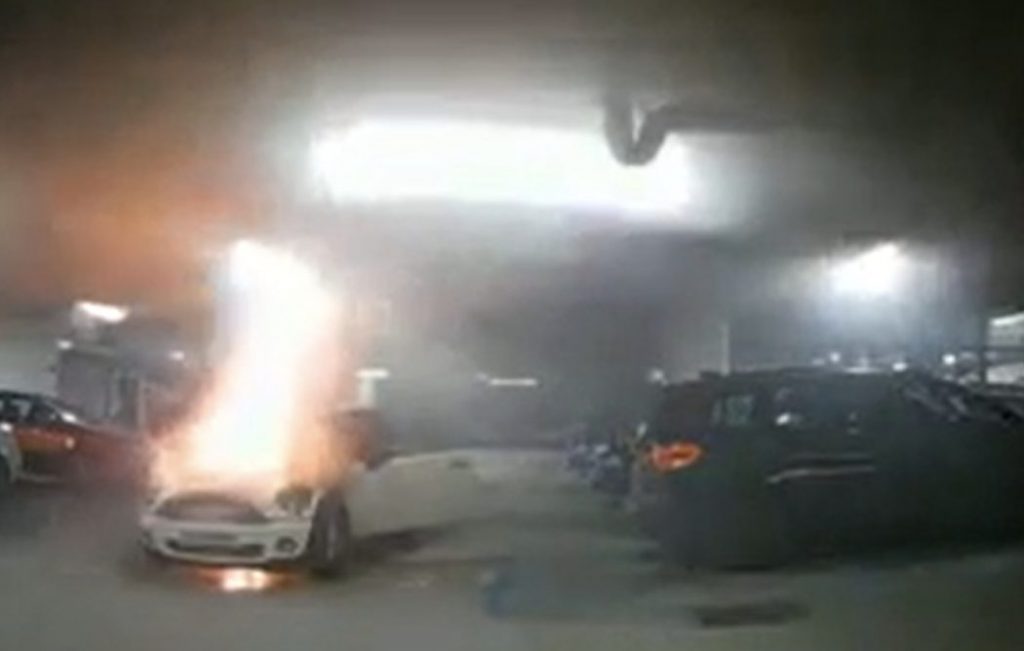 Mini Cooper catches fire in car park, driver and passenger escape ...