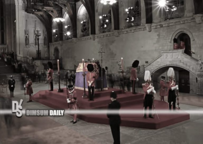 Royal guard collapses and falls off the Queen’s coffin podium on first ...