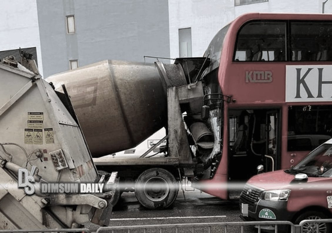 KMB bus crashes into concrete mixer in Kwai Chung - Dimsum Daily