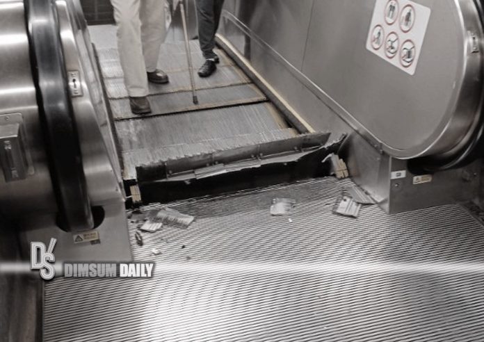 Passengers thrown into panic mode after several steps on escalator in ...