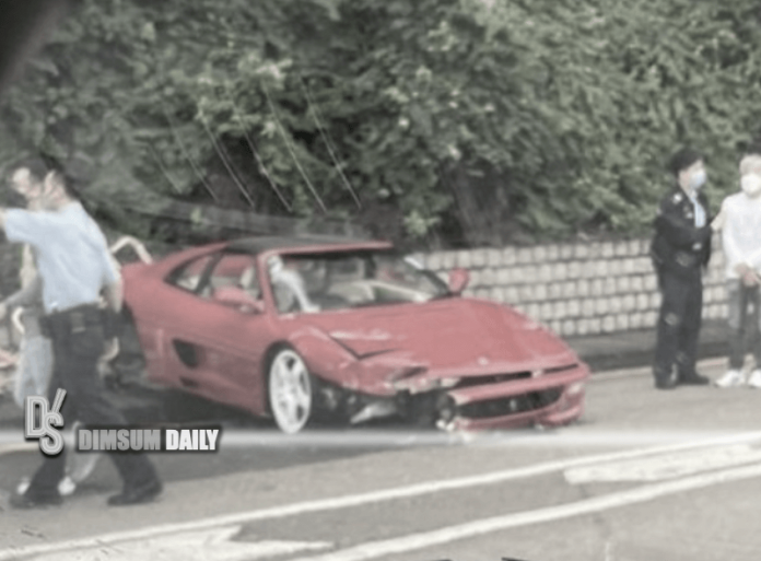 Red Ferrari loses control and crashes on Princess Margaret Road in Mong ...