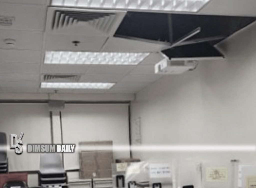 Suspended ceiling board suspected to be overloaded collapses at Prince ...