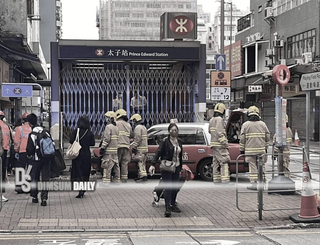 Taxi loses control and crashes into stairs in front of Exit D of MTR ...