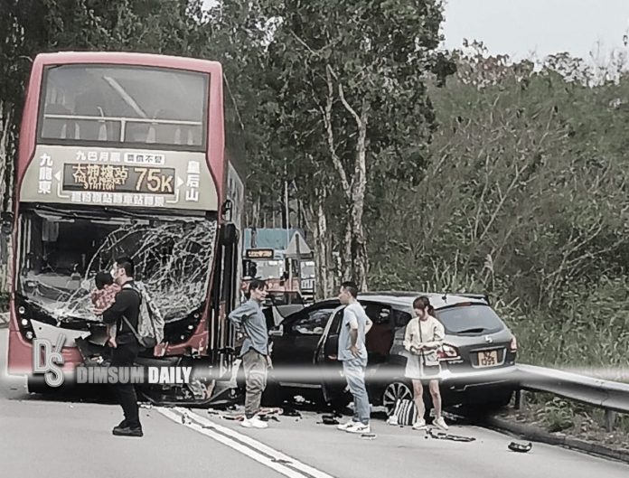 Private car loses control and collides with KMB bus in Tai Po, female ...