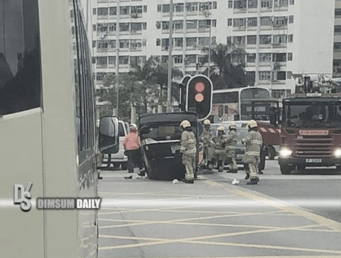 Car overturns after head-on collision in Fo Tan, elderly couple injured ...