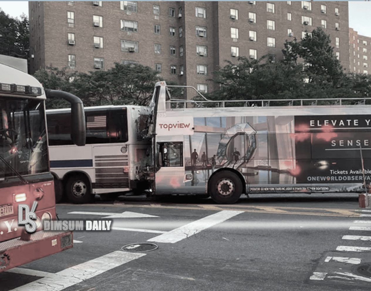 Double-decker tour bus collides with MTA bus in Manhattan: Over 80 ...