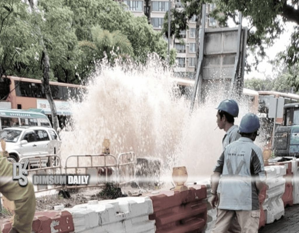 Massive water fountain erupts in Sheung Shui after workers accidentally ...