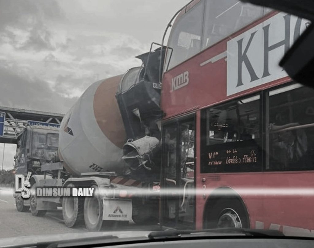 KMB bus collides with concrete mixer on Ching Cheung Road, no injuries ...
