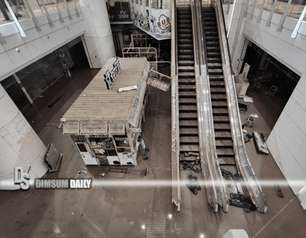 Post-storm scene at MTR Wong Tai Sin Station, dripping ceilings and ...