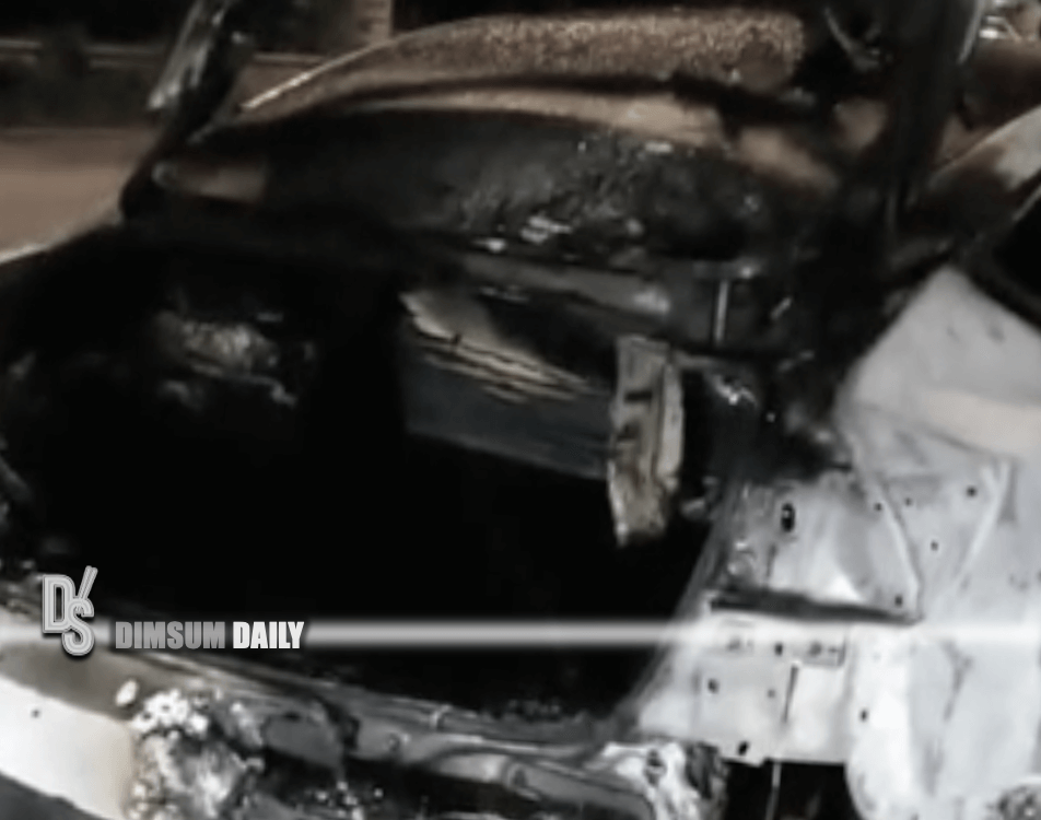 Tesla vehicle engulfed in flames at Shing Mun Tunnels Road - Dimsum Daily