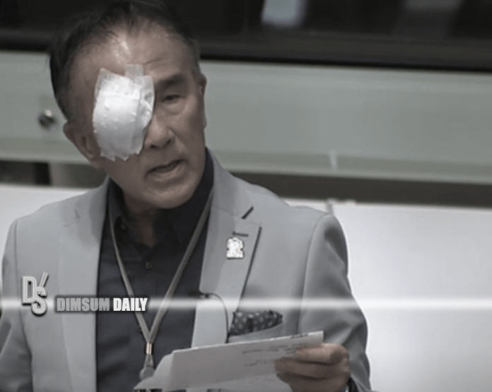 Legislative Councillor Michael Tien seen with eye patch after surgery ...