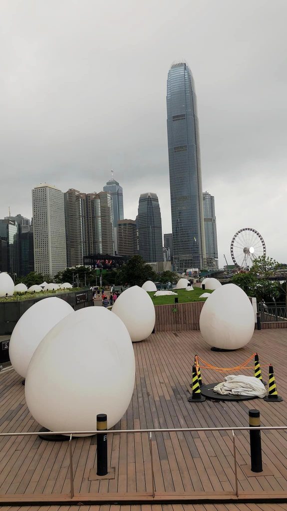 TeamLab's luminous eggs at Tamar Park temporarily deflated