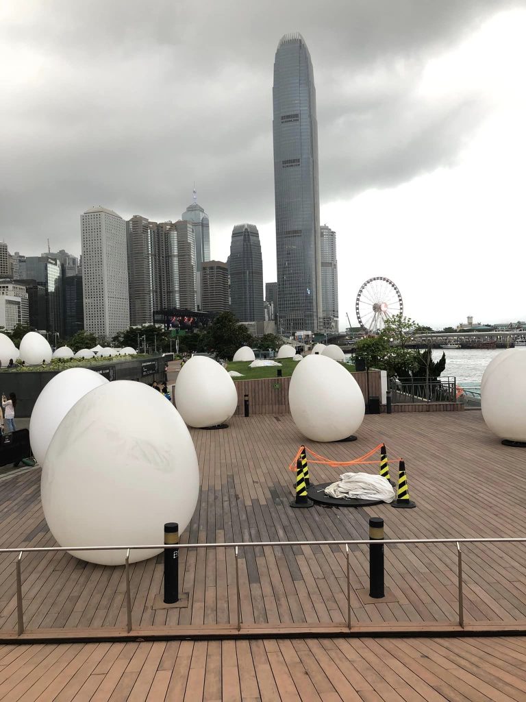 TeamLab's luminous eggs at Tamar Park temporarily deflated