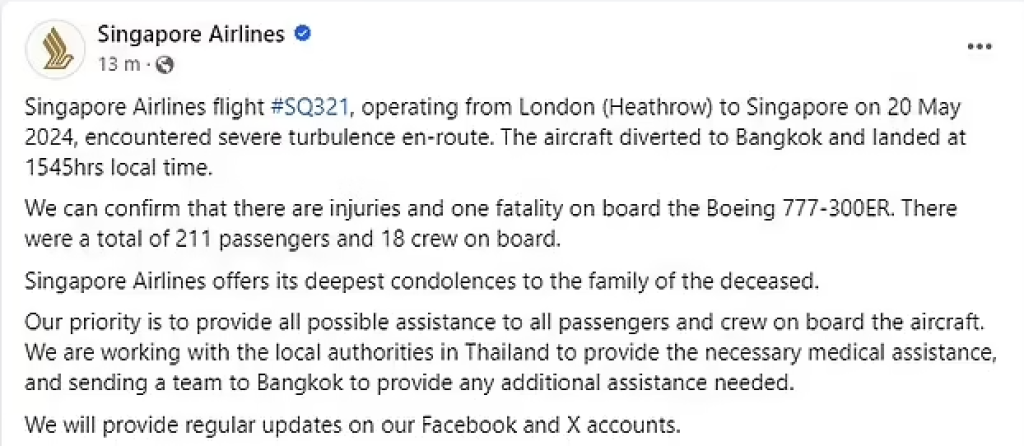 Fatal turbulence forces emergency landing for Singapore Airlines flight ...