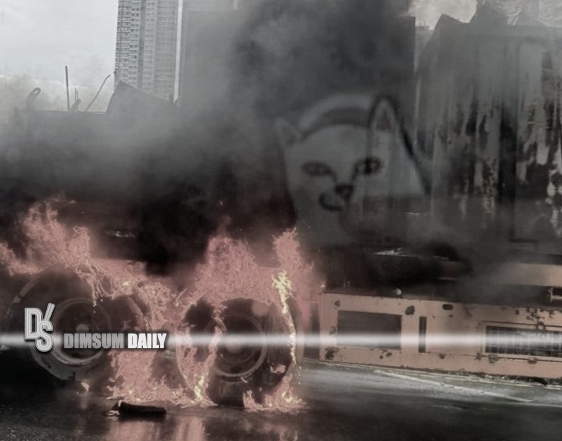 Truck trailer's rear axle ignites in fiery incident in Tai Kok Tsui ...