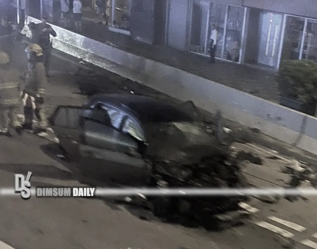 Private car crashes into bus stop on Lung Cheung Road, leaving six ...