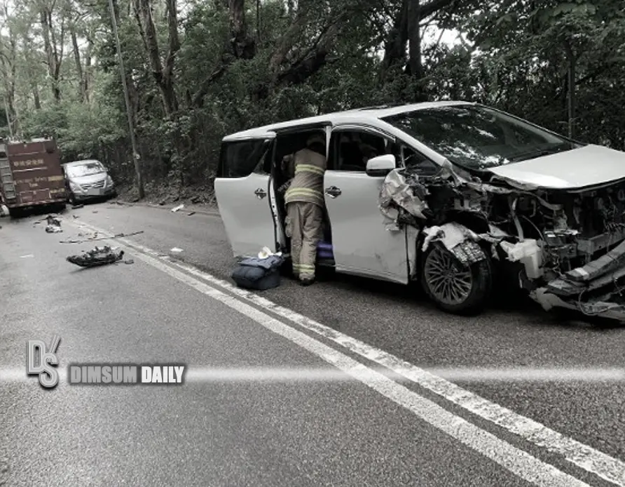 Three-vehicle collision involving a fire truck on Fan Kam Road results ...