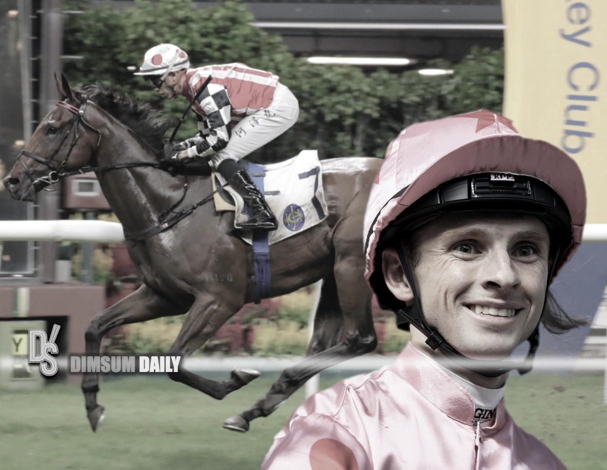 Jockey Lyle Hewitson tumbles during 1200m turf race in Sha Tin