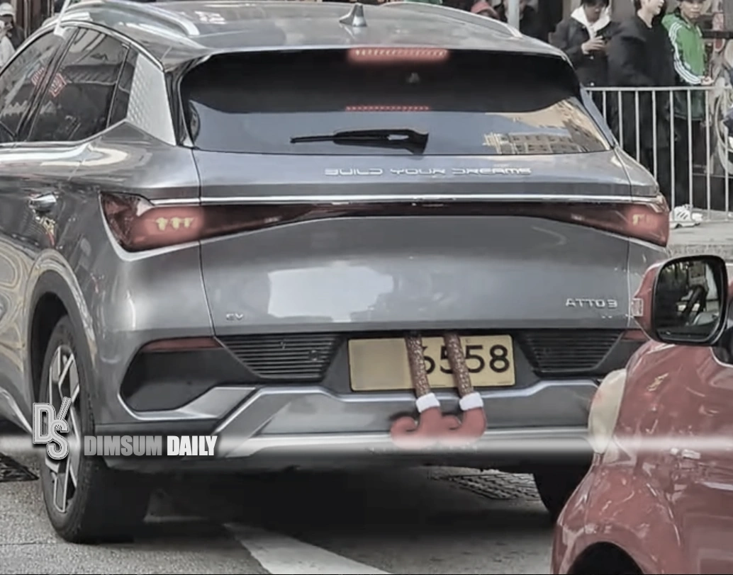 BYD vehicle decorated for Christmas obscures licence plate
