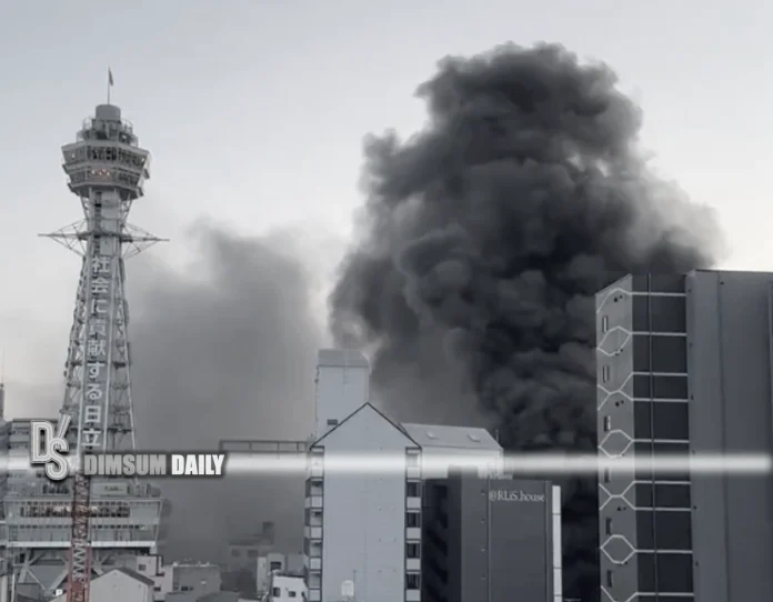 Massive fire erupts in commercial building near Osaka's Tsutenkaku Tower