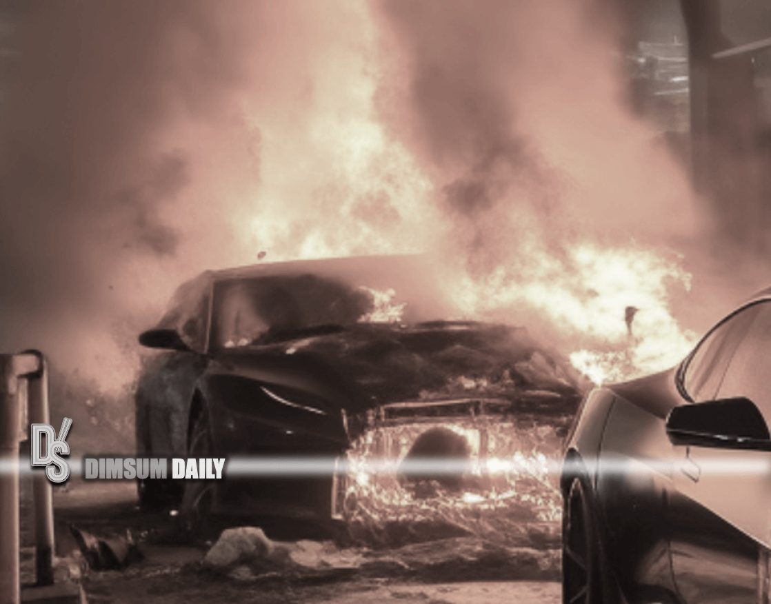 Lambo and Tesla vehicles engulfed in flames in Clear Water Bay incident