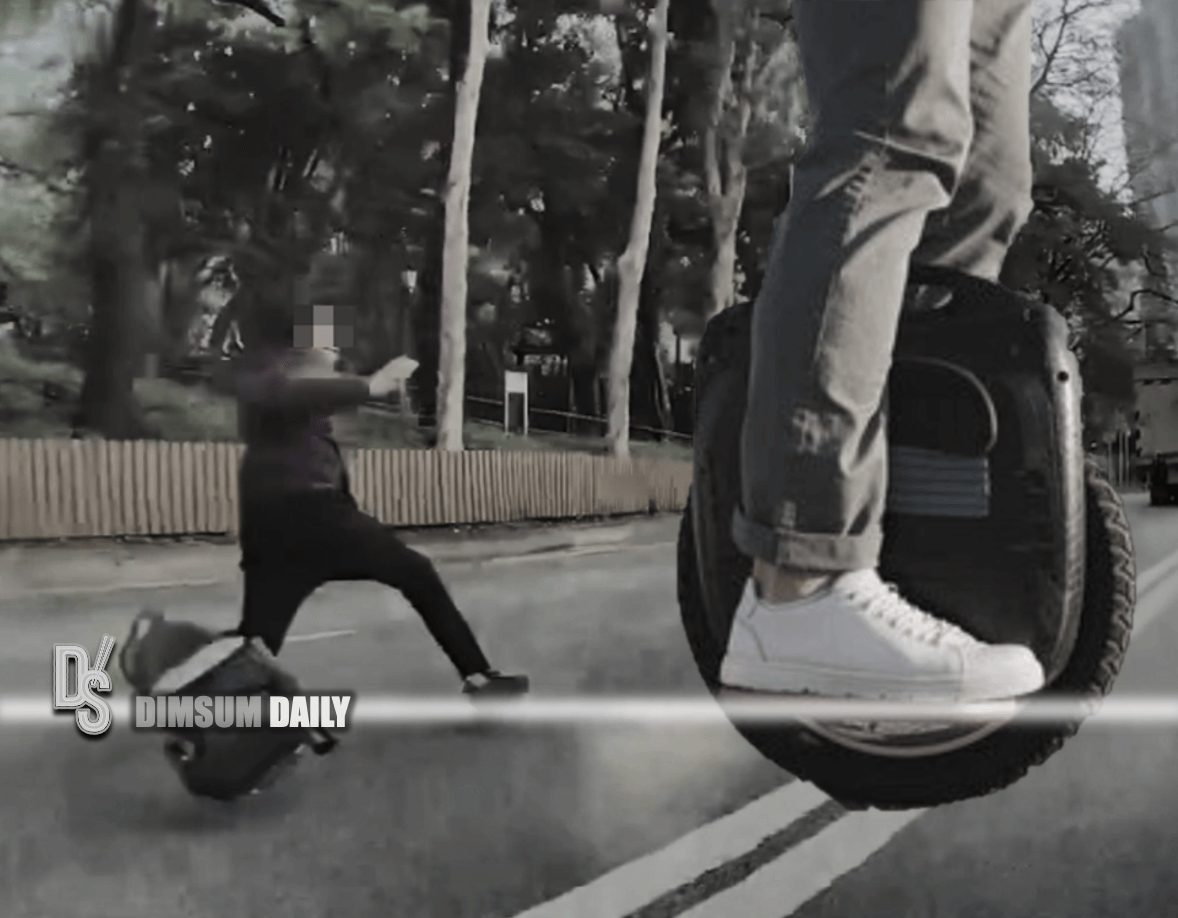 Man's electric unicycle fall caught on camera in Tsuen Wan