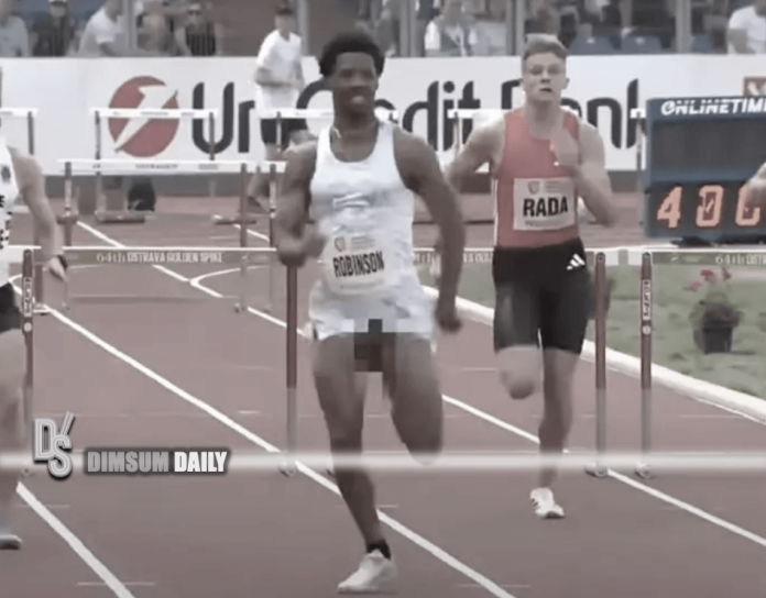 U.S. sprinter's wardrobe malfunction reveals genitals mid-race, yet he ...
