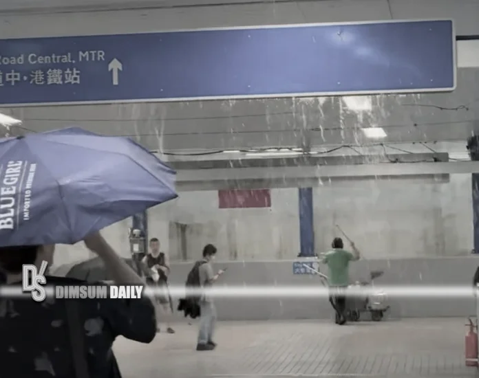 Hong Kong workers brave Black Rainstorm and flood just to earn their living