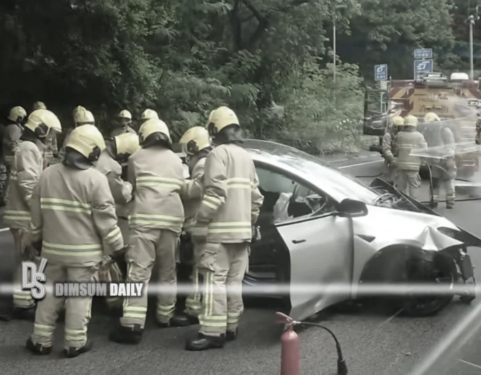 Tesla wreck blocks Shing Mun Tunnels Road as driver vanishes after ...