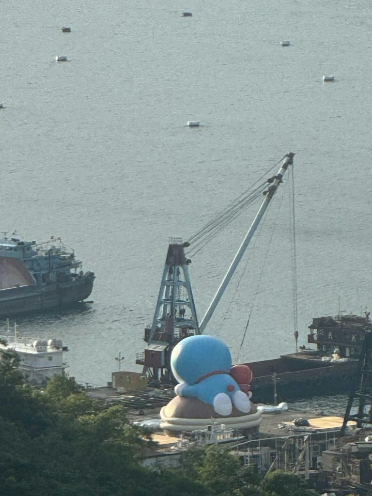 Giant Doraemon inflatable spotted in Tsing Yi ahead of major cultural event