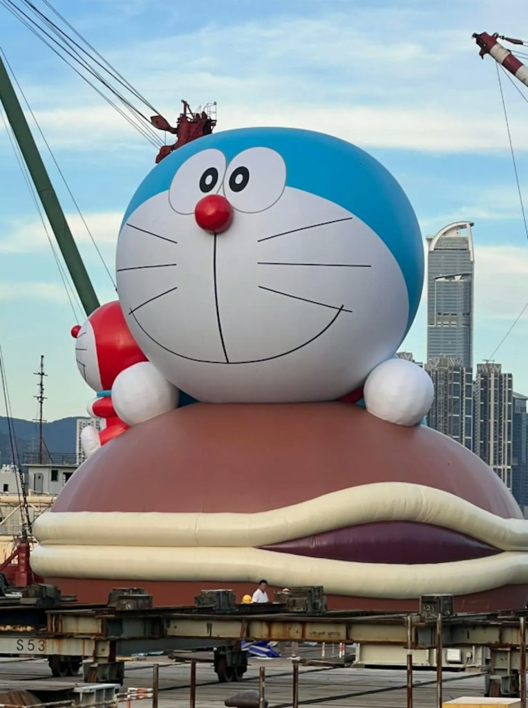 Giant Doraemon inflatable spotted in Tsing Yi ahead of major cultural event