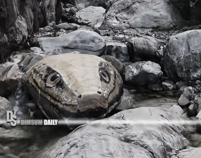 Hyper-realistic painted snake-head rock at Yuhuang Valley Scenic Area ...