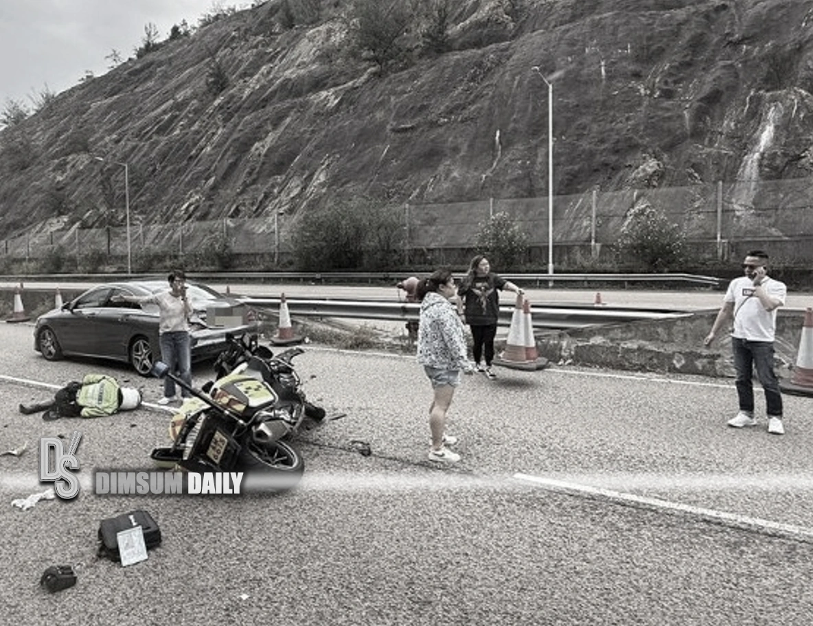 Police officer hospitalised following motorcycle collision on Tsing Long Highway
