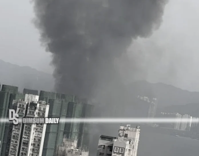 No.3 alarm fire erupts in scaffolding at Wang Fuk Court in Tai Po
