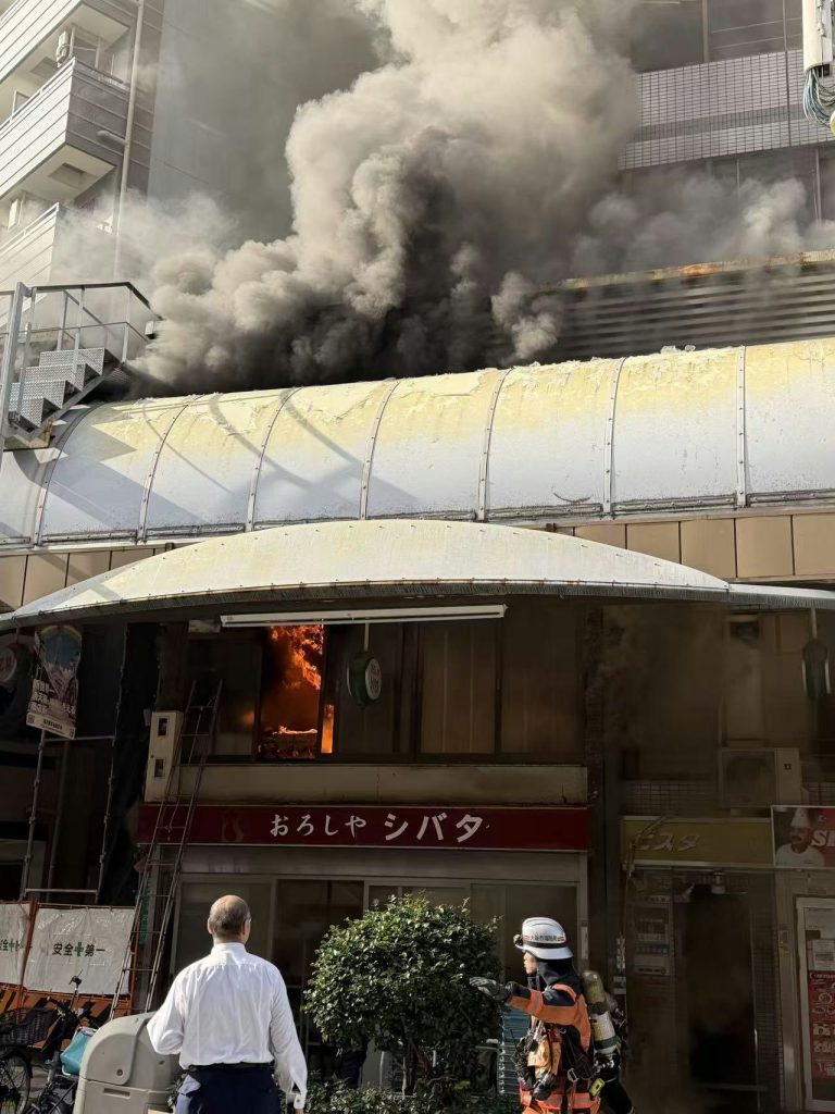 Fire erupts near Osaka’s Tsutenkaku Tower, heavy smoke observed